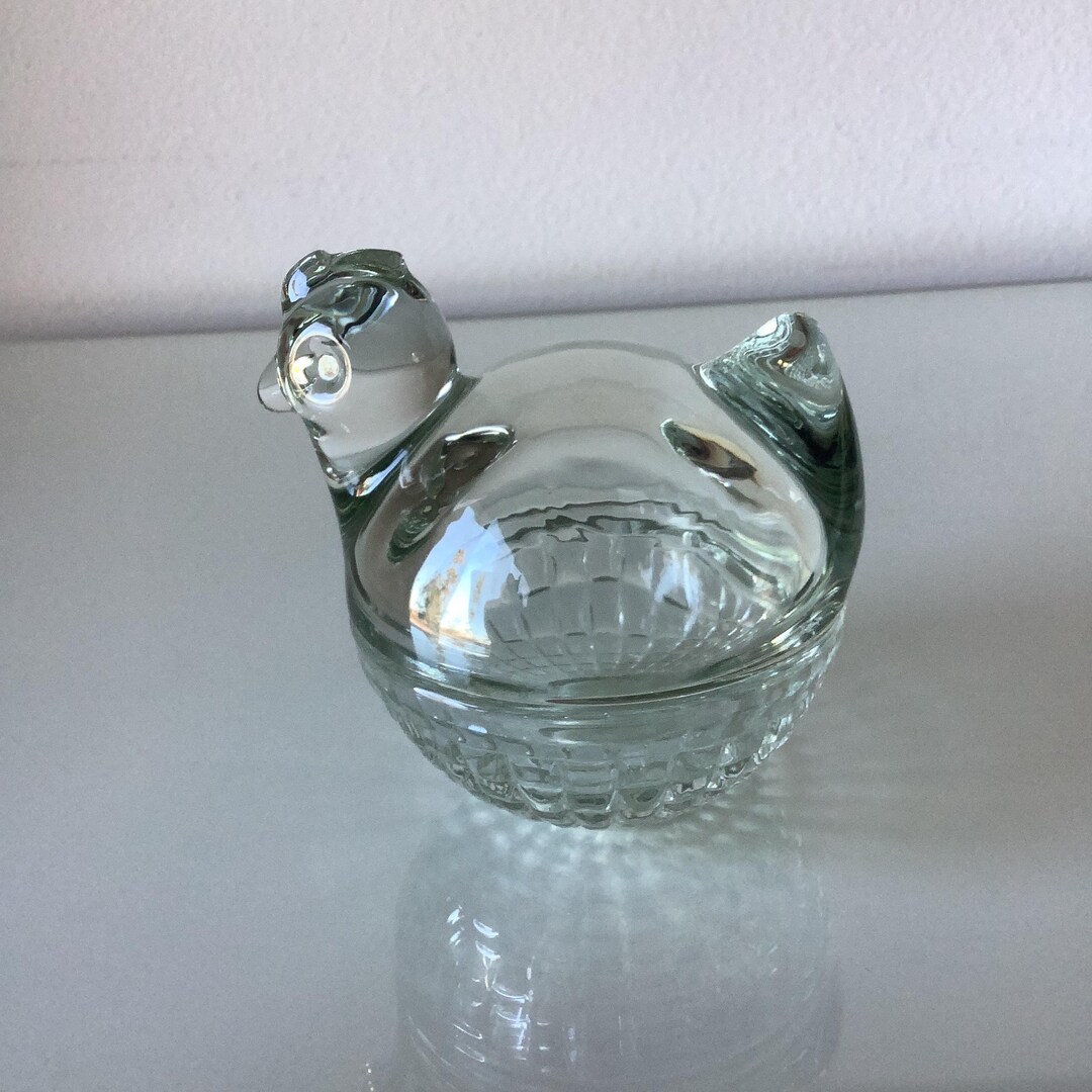 Anchor Hocking Heavy Glass Chicken on Nest Two Piece Dish - Etsy