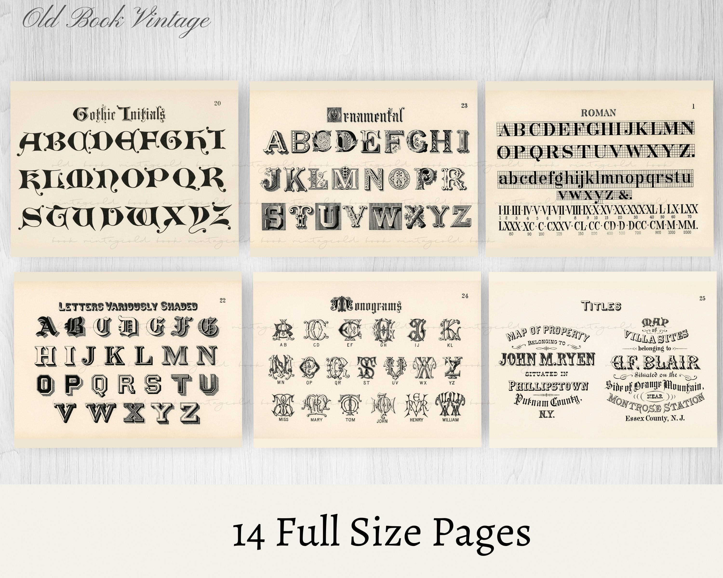Vintage Typography Paper Pack, Printable, 14pcs / Digital Paper Pack ...