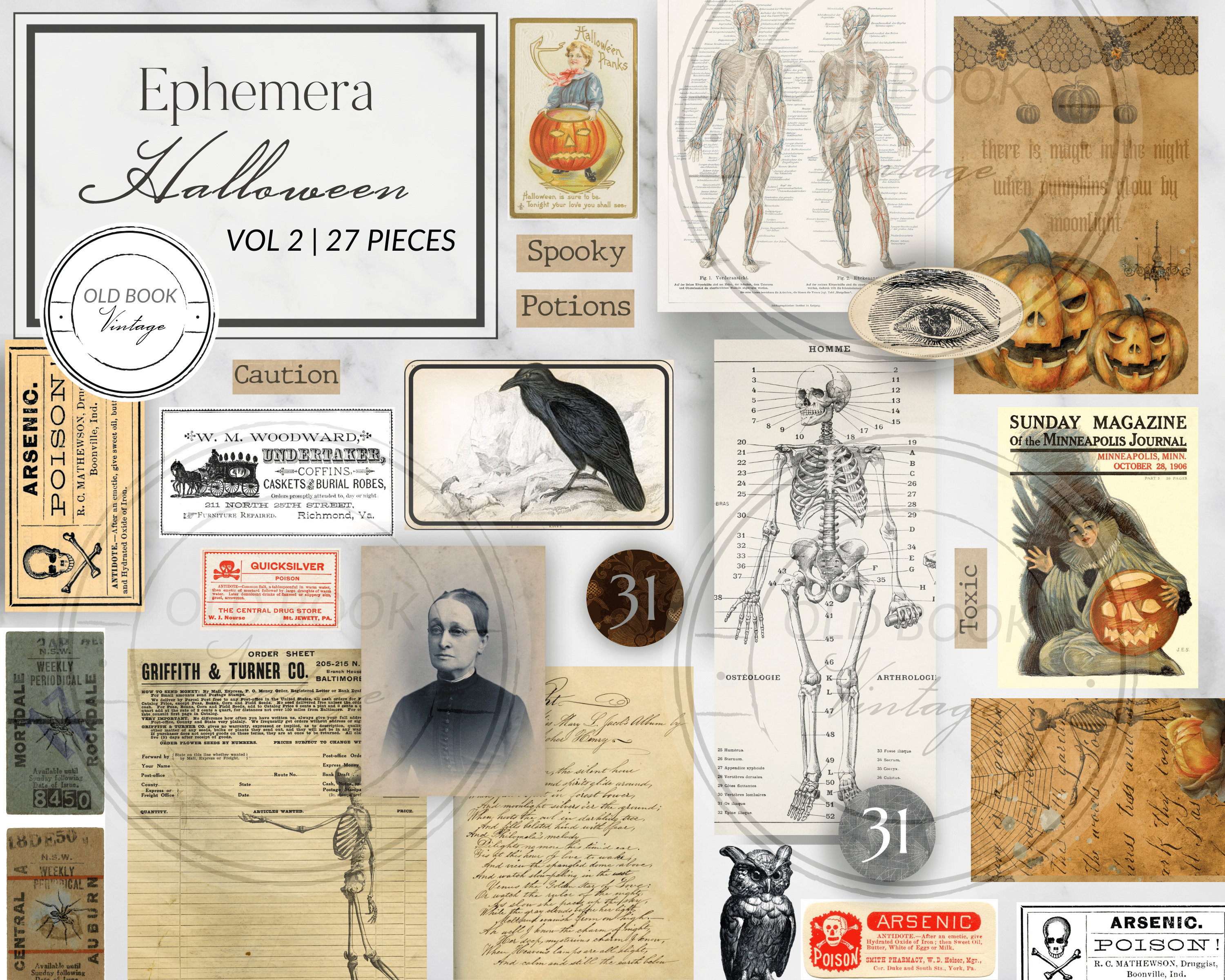 Halloween Vintage Printable Ephemera Vol 2 / 27pcs / PDF / Digital ...