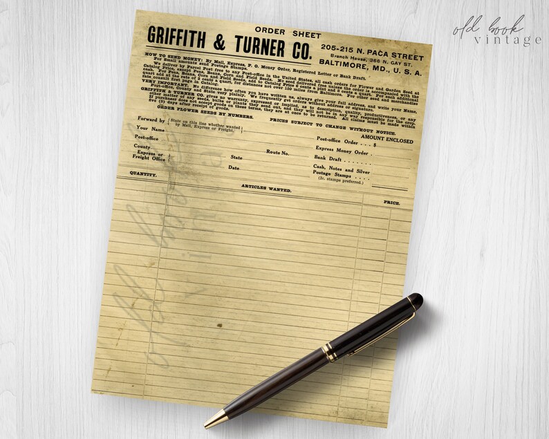 Vintage Order Form Printable Stationery / 8.5x11 / Vintage Letter ...