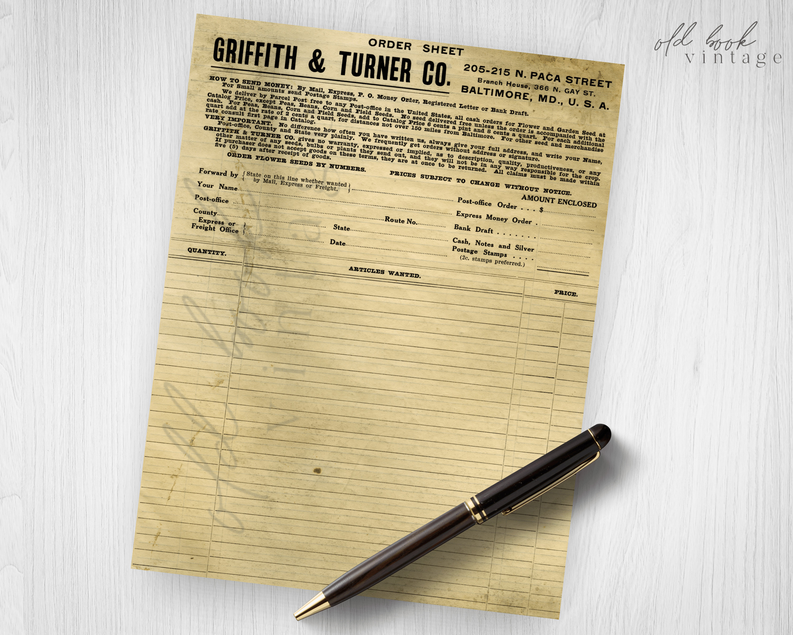 Vintage Order Form Printable Stationery / 8.5x11 / Vintage Letter ...