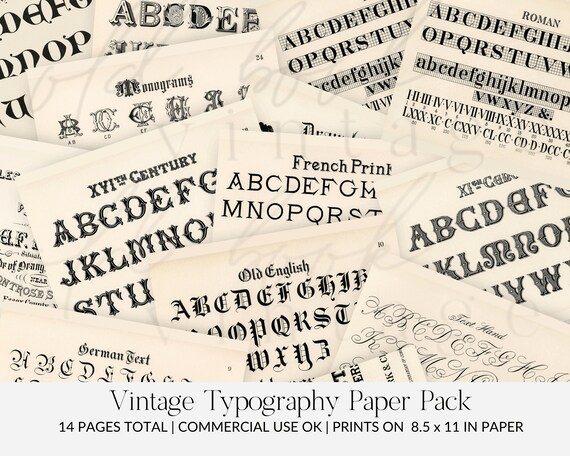 Vintage Typography Paper Pack Printable 14pcs / Digital - Etsy
