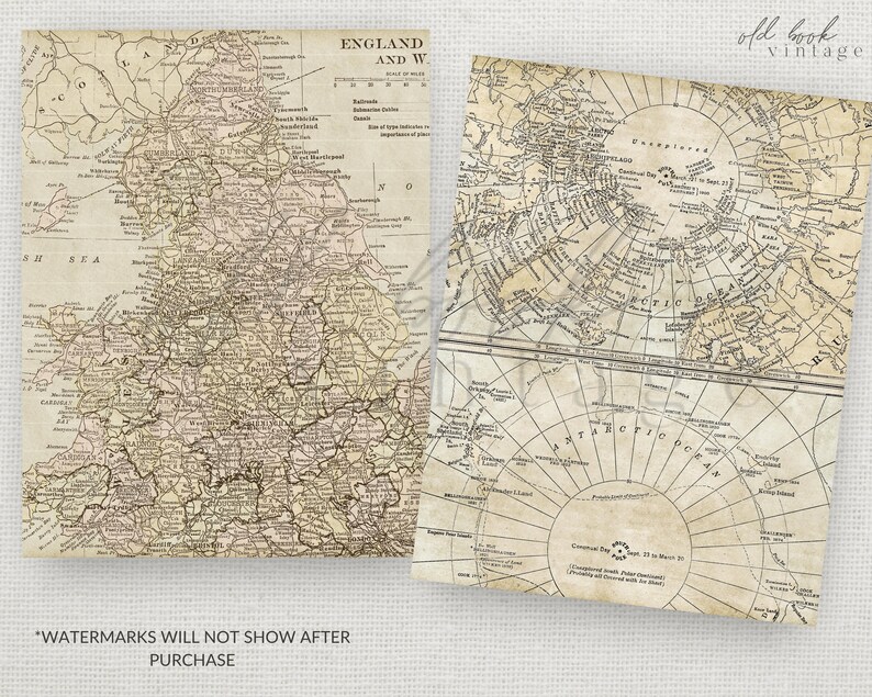 Vintage Map Paper Pack, Printable / 10pcs / 8.5 X 11in / Craft Papers ...