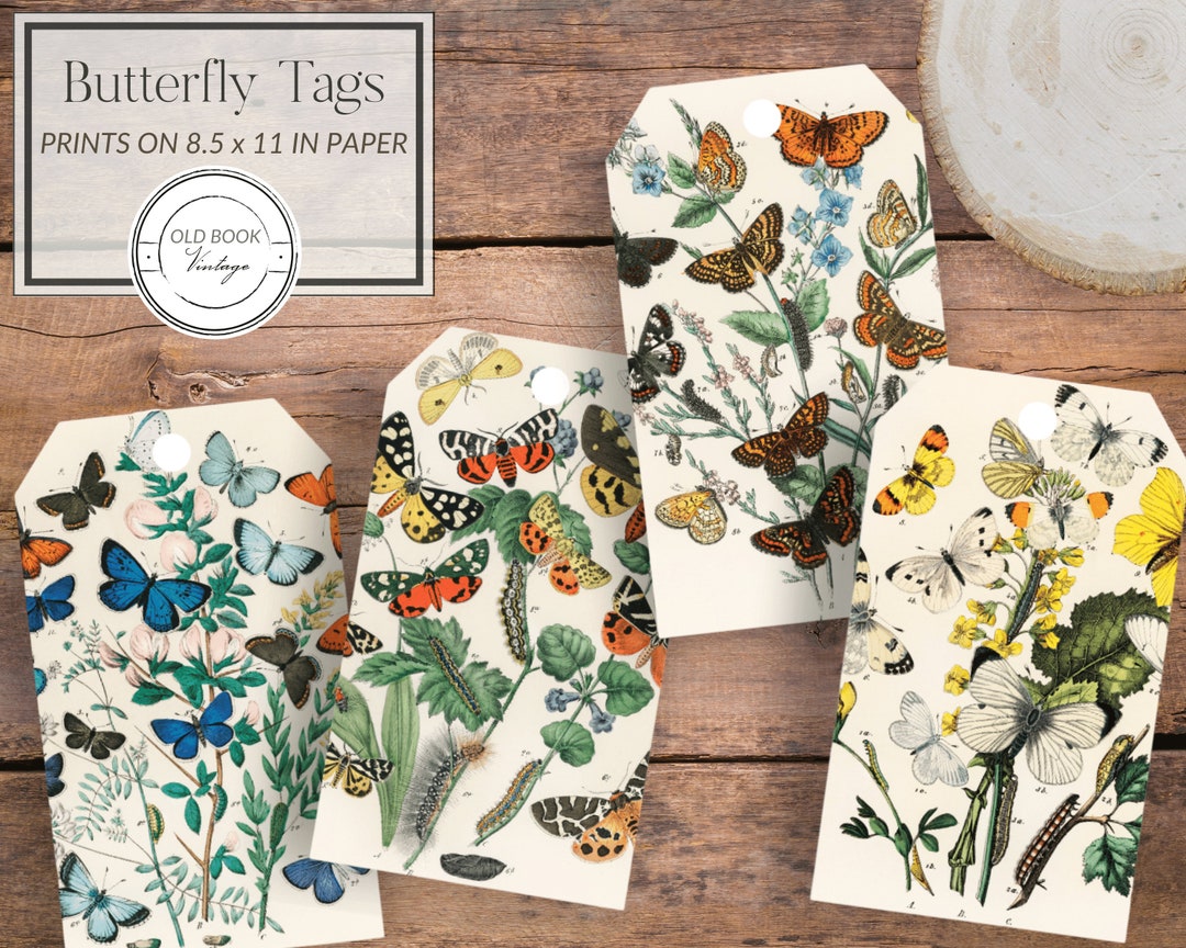 Vintage Butterfly Printable Tags / 3x1.75in / Digital Junk Journal Kit ...