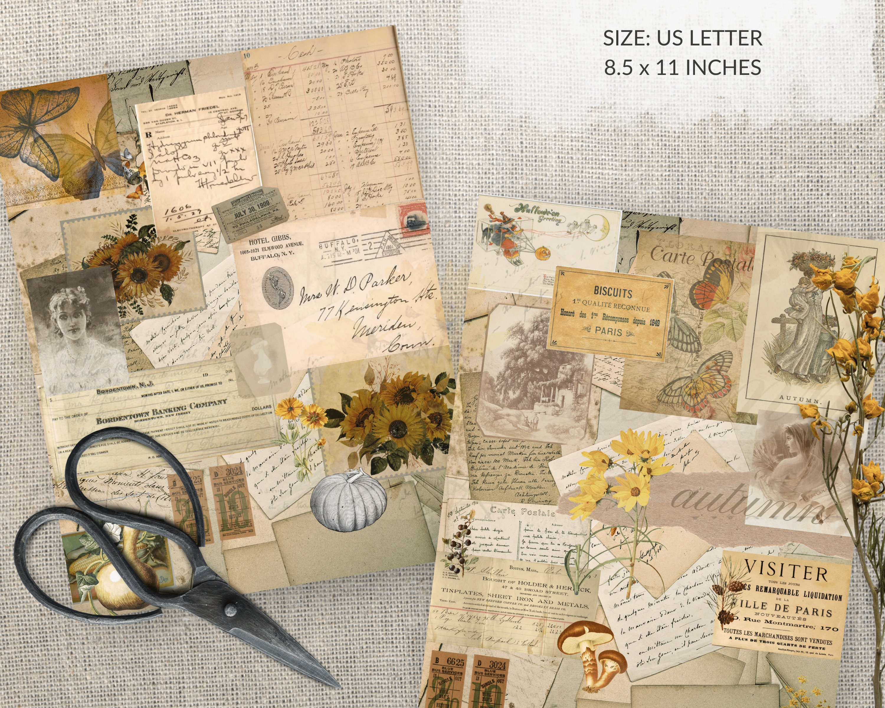 Autumn,fall Ephemera Collage, Printable Paper Pack / 6 Pcs / 8.5 X 11in ...