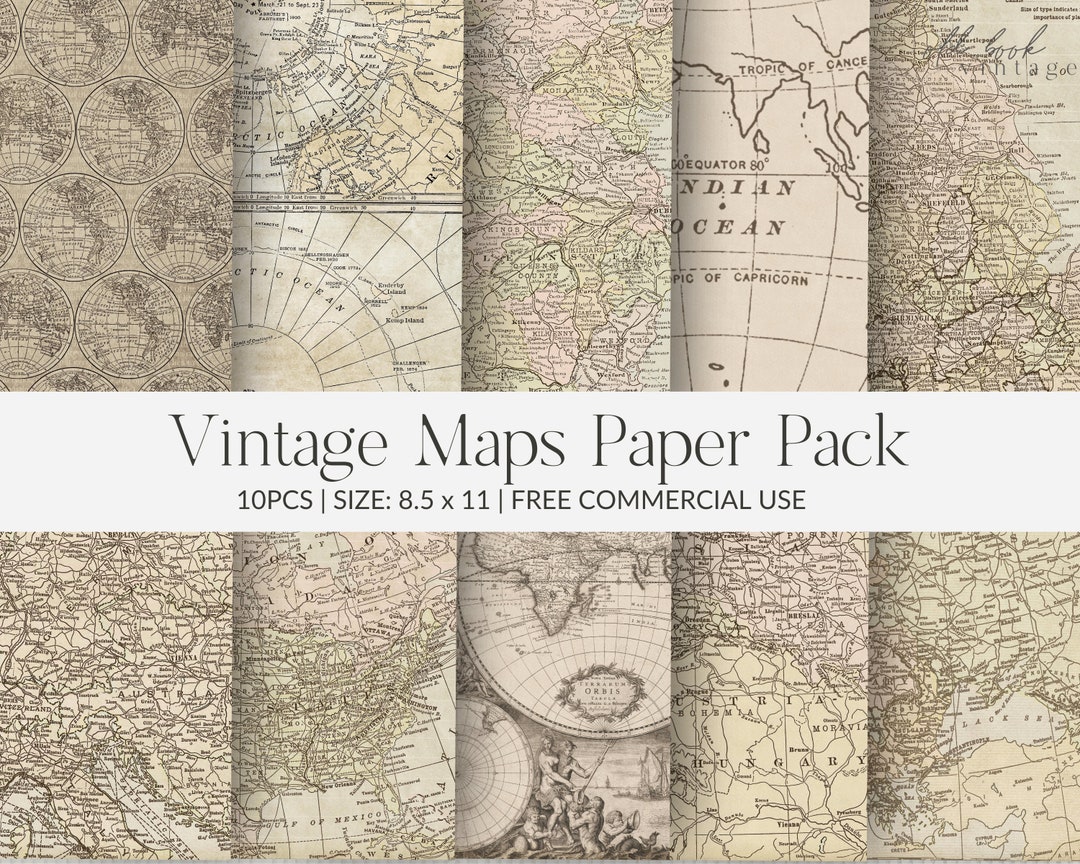 Vintage Map Paper Pack, Printable / 10pcs / 8.5 X 11in / Craft Papers ...