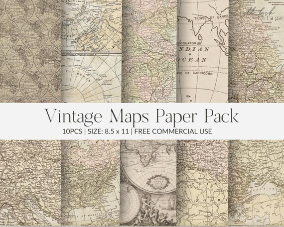 Vintage Map Paper Pack Printable / 10pcs / 8.5 X 11in / Craft | Etsy