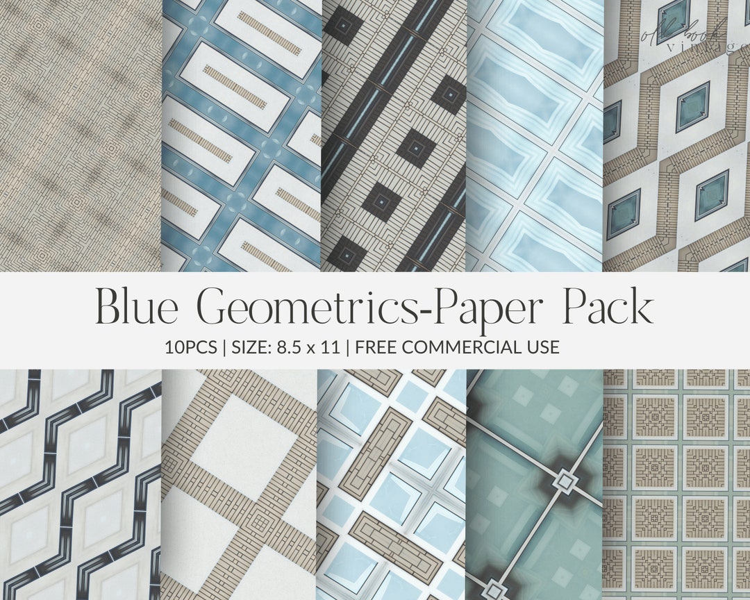 Blue Geometric Patterns, Printable Paper Pack / 10pcs / 8.5x11 / Free ...