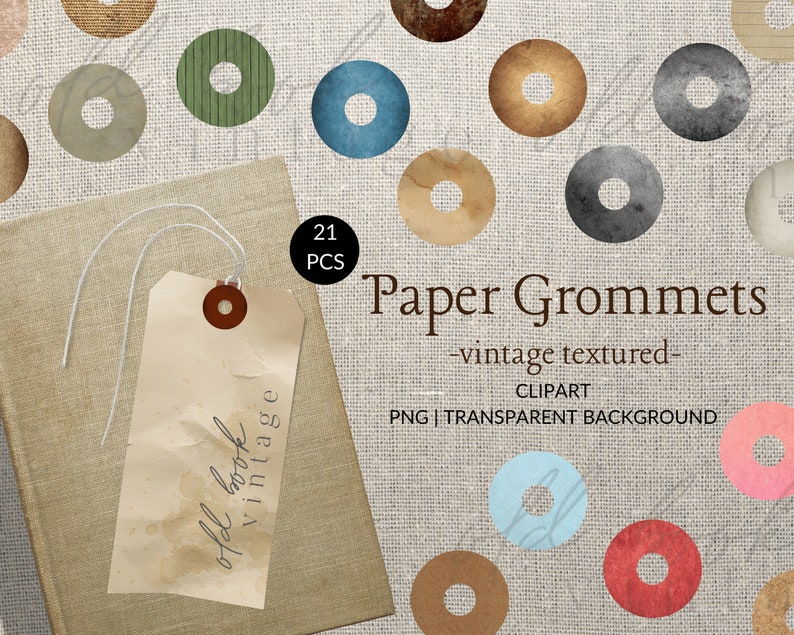Vintage Textured Grommet Clipart, 21pcs / Tag Template / Free ...
