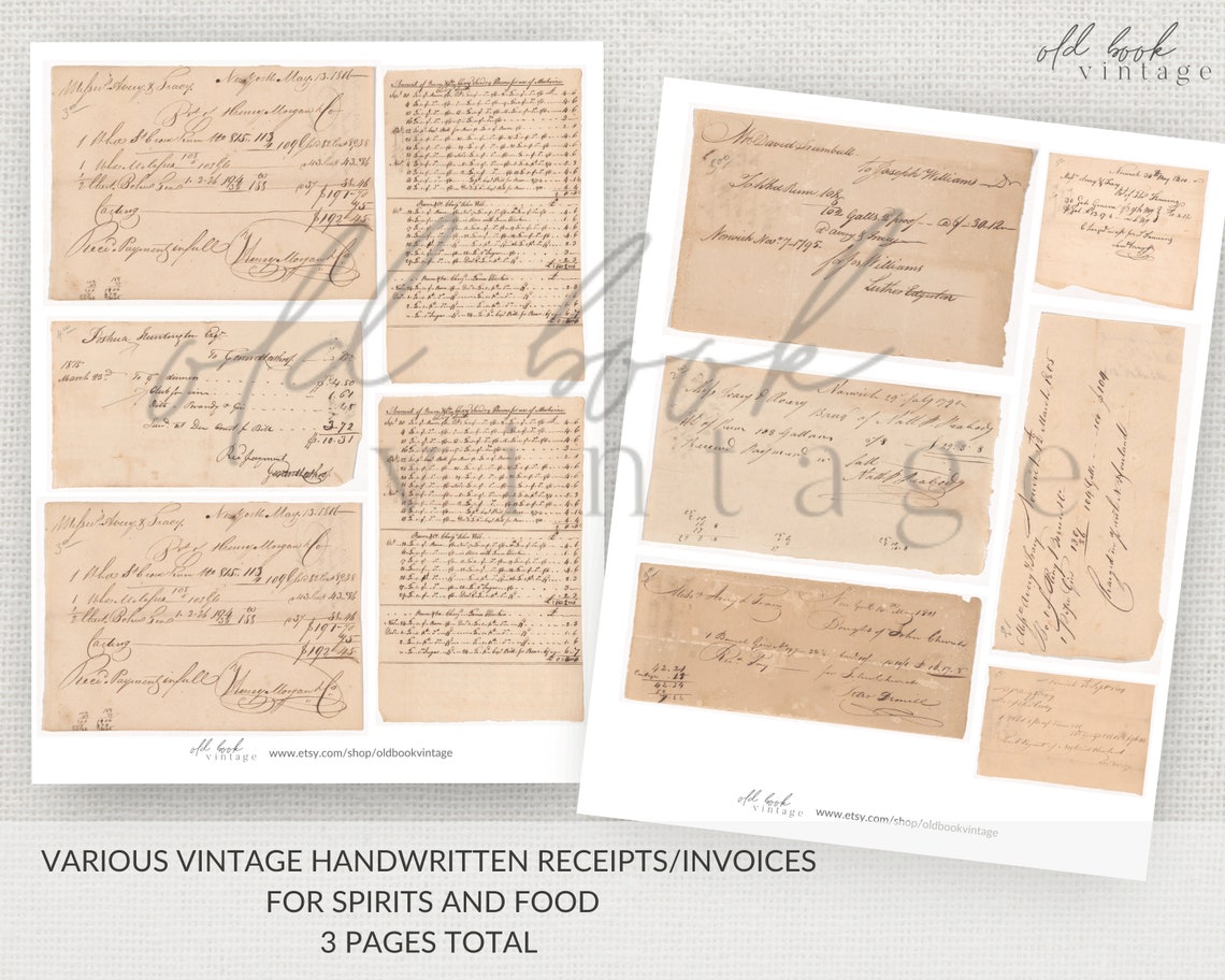 Vintage Handwritten Receipts, Invoices / 10pcs / Printable Vintage ...