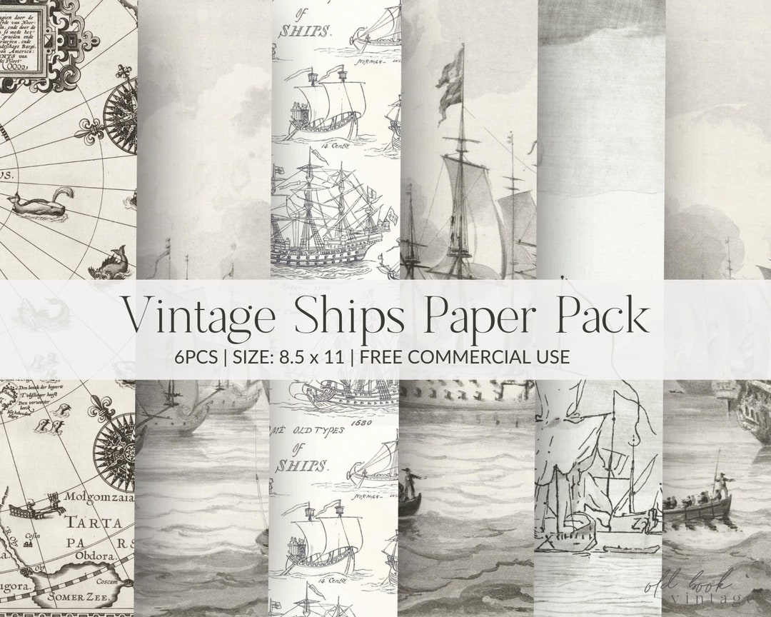 Vintage Ships Paper Pack, Printable / 6 Pcs / 8.5 X 11in / Digital ...