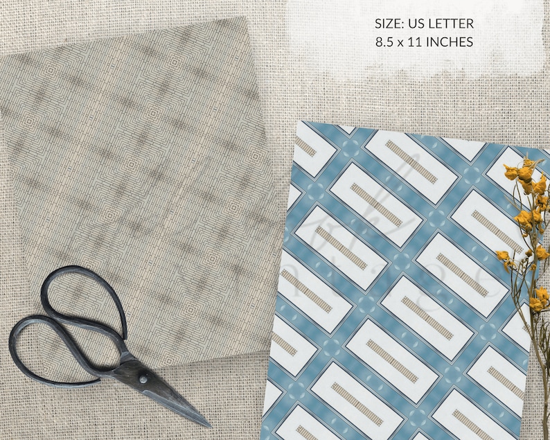 Blue Geometric Patterns, Printable Paper Pack / 10pcs / 8.5x11 / Free ...