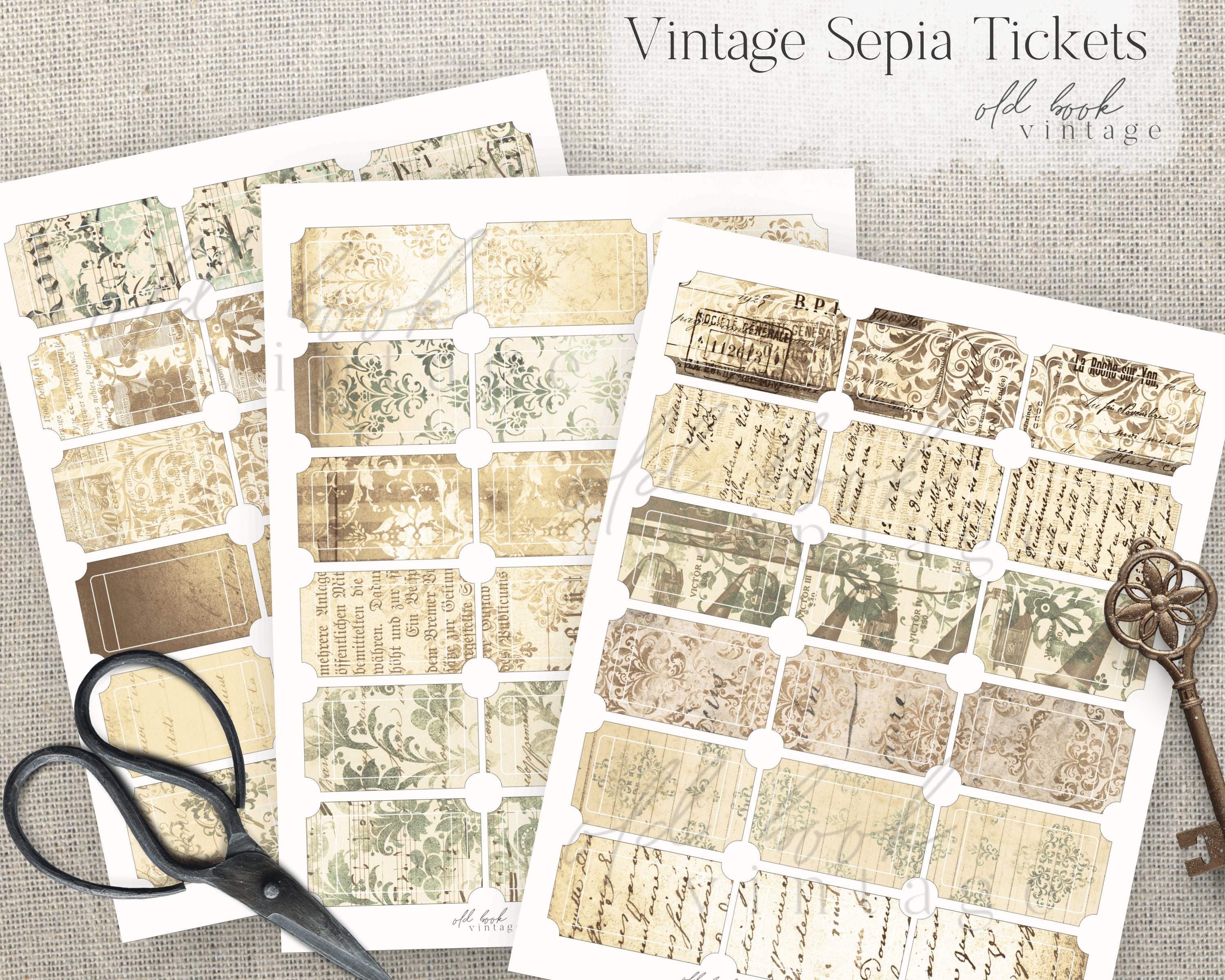 54pcs-vintage Sepia Printable Tickets / Digital Vintage Ephemera ...