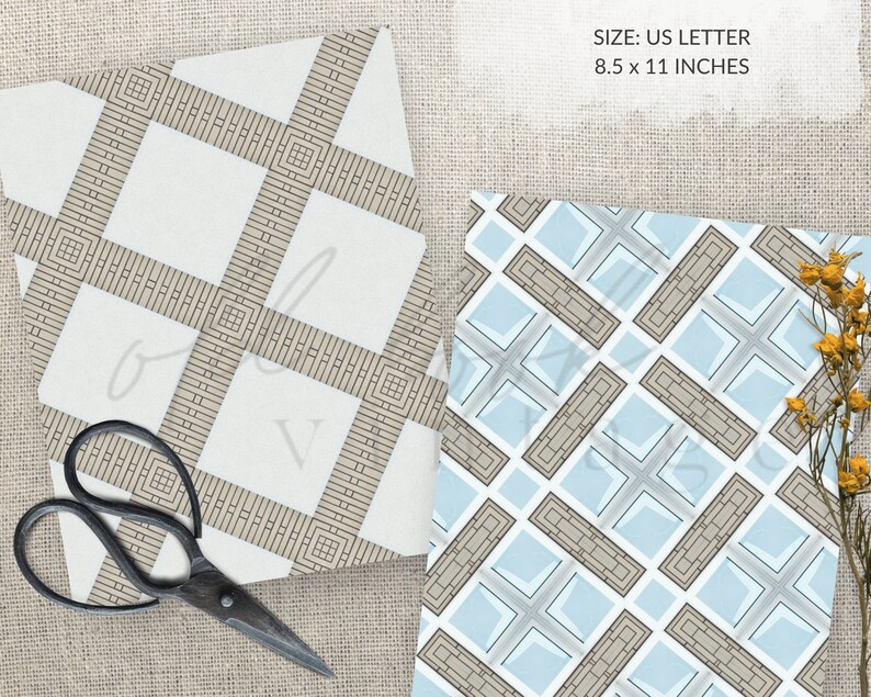 Blue Geometric Patterns, Printable Paper Pack / 10pcs / 8.5x11 / Free ...