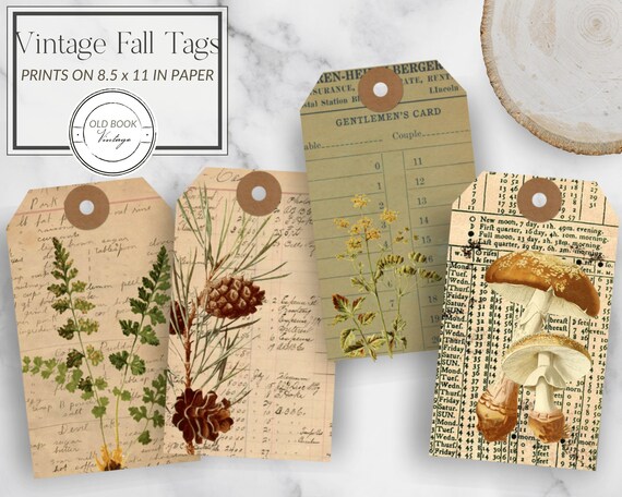 Vintage Fall Printable Tags / 3x1.75in / Digital Junk Journal | Etsy
