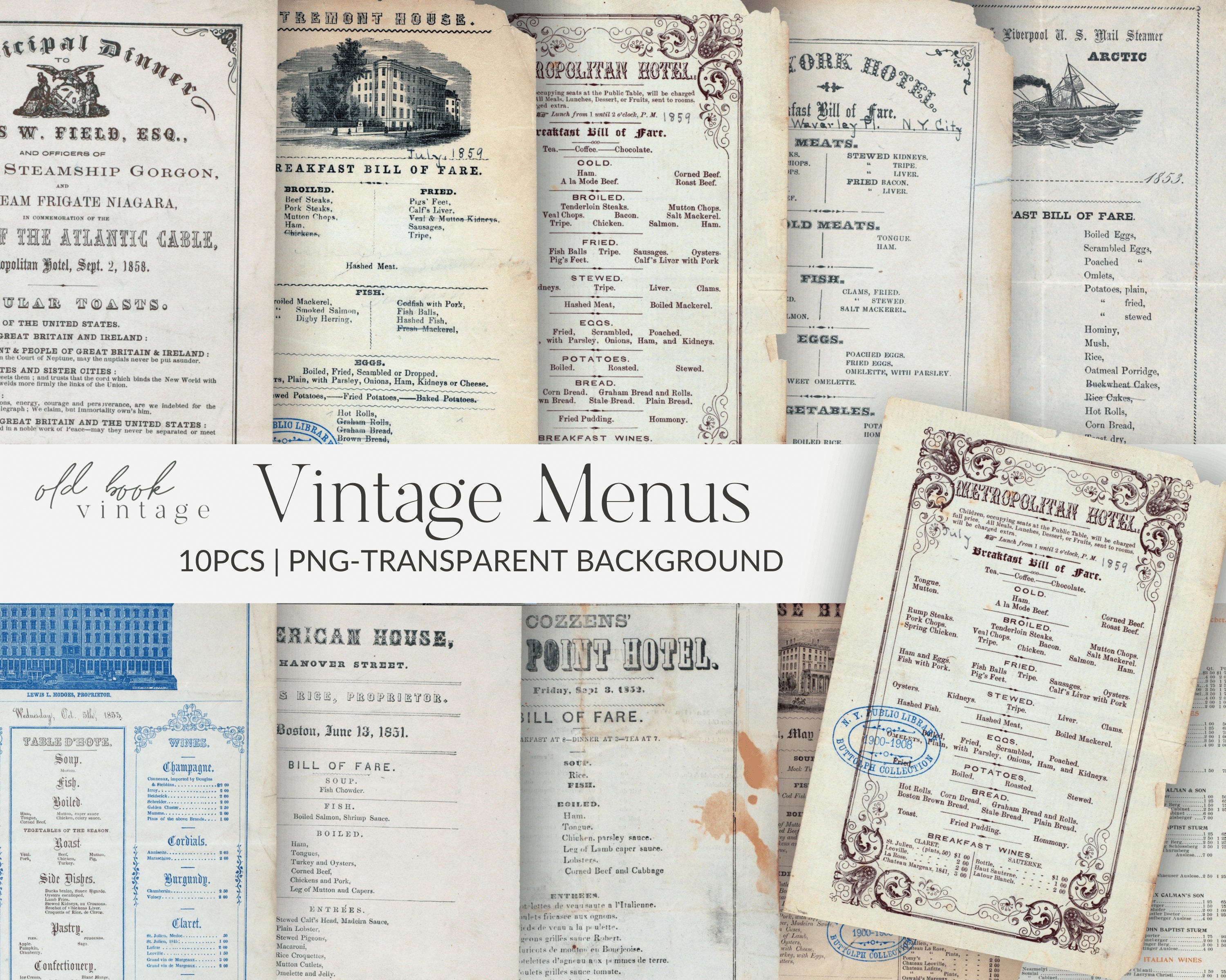 Printable Vintage Restaurant Menus / 10 Pcs / PNG / Vintage Ephemera ...
