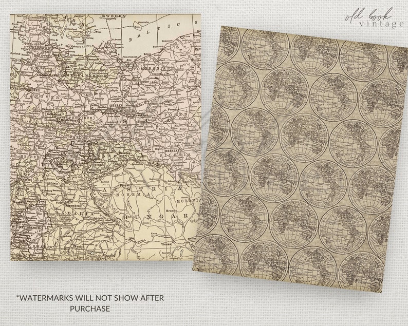 Vintage Map Paper Pack, Printable / 10pcs / 8.5 X 11in / Craft Papers ...