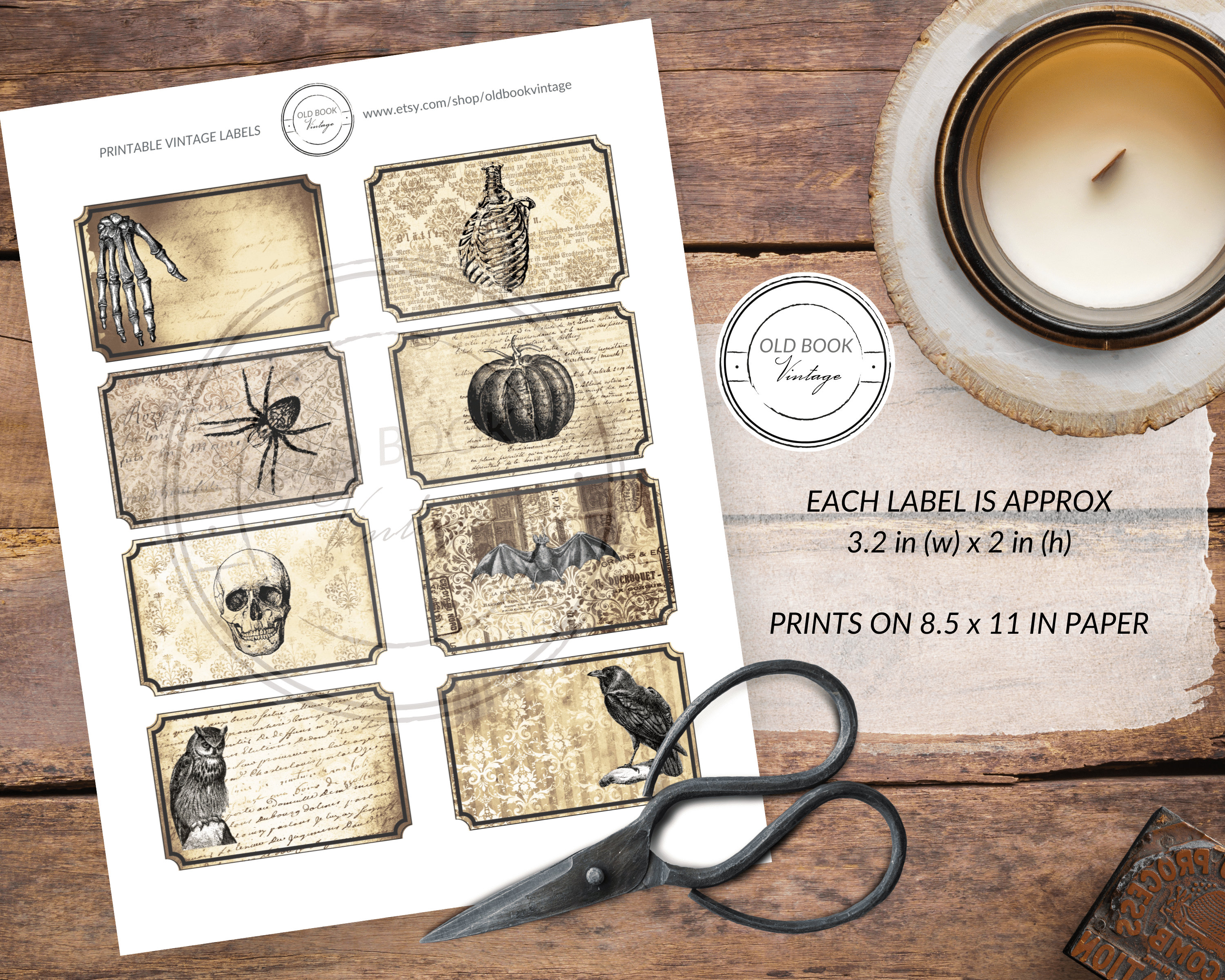 Printable Vintage Halloween Labels / Halloween Sepia Grunge Tags / Junk ...