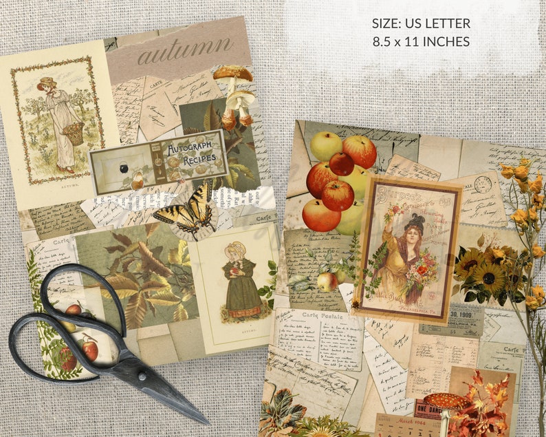 Autumn,fall Ephemera Collage, Printable Paper Pack / 6 Pcs / 8.5 X 11in ...