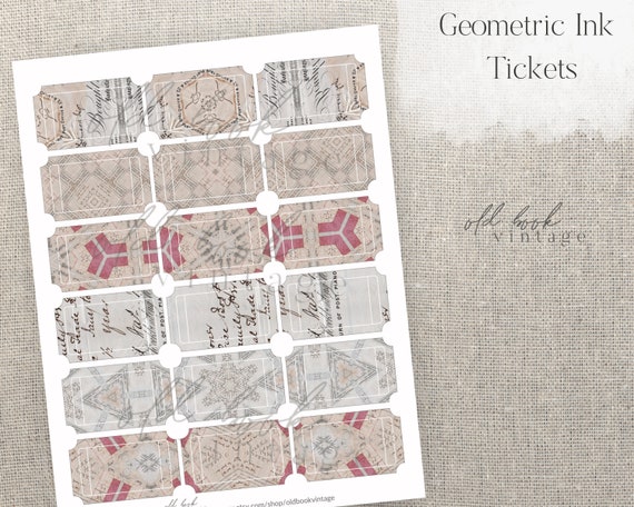 18pcs-geometric Ink Printable Vintage Tickets / Digital | Etsy
