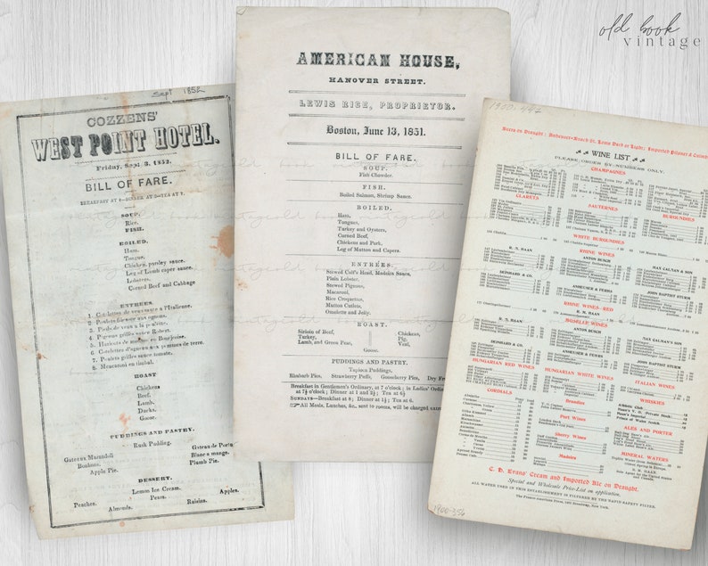 Printable Vintage Restaurant Menus / 10 Pcs / PNG / Vintage Ephemera ...
