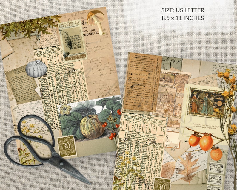 Autumn,fall Ephemera Collage, Printable Paper Pack / 6 Pcs / 8.5 X 11in ...