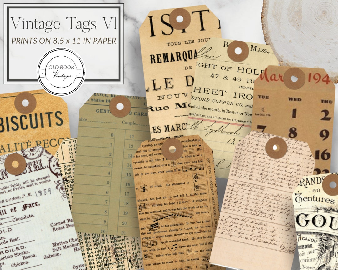 12pcs-vintage Ephemera Tags, Printable / 3x1.75in / Digital Junk ...
