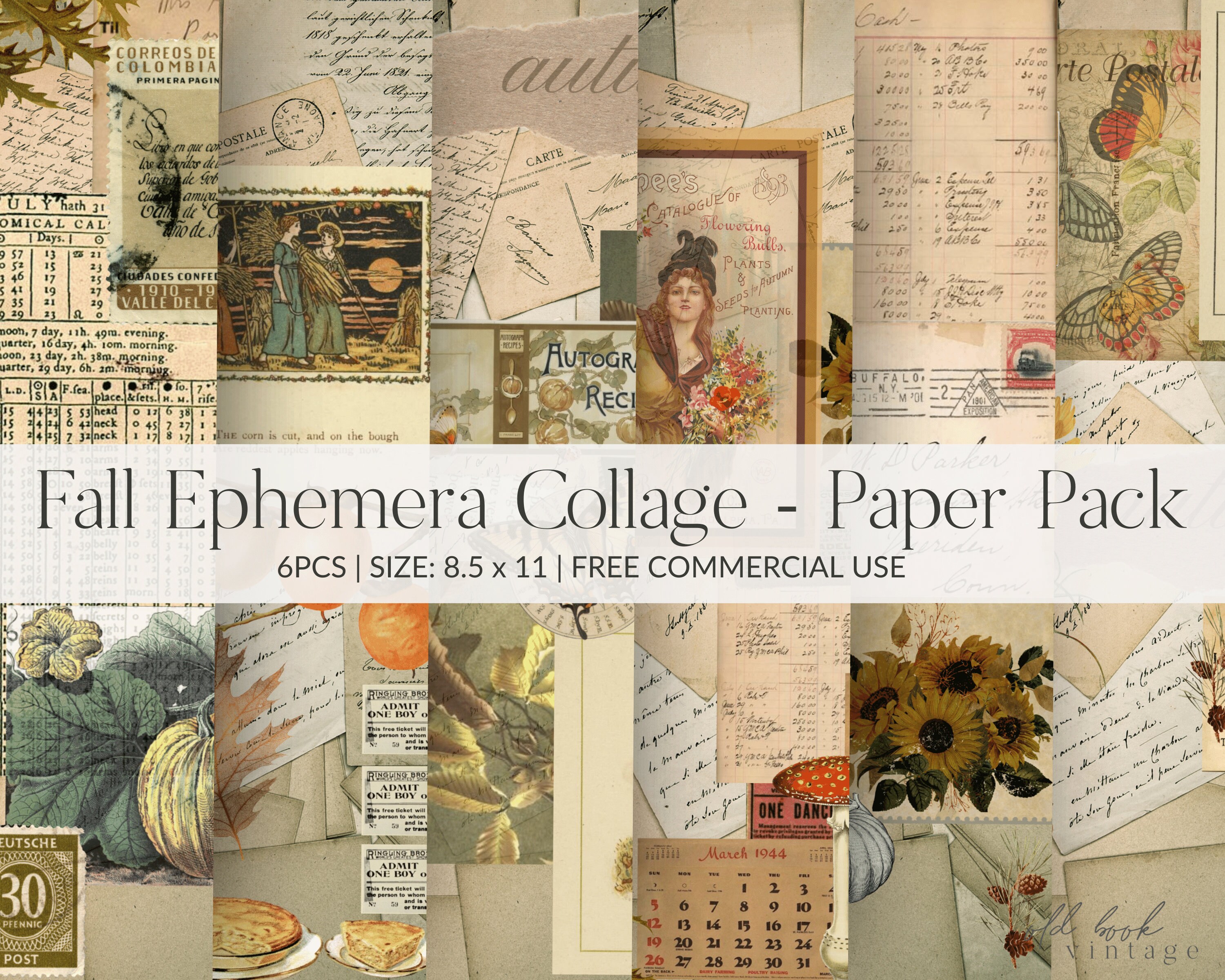 Autumn,fall Ephemera Collage, Printable Paper Pack / 6 Pcs / 8.5 X 11in ...