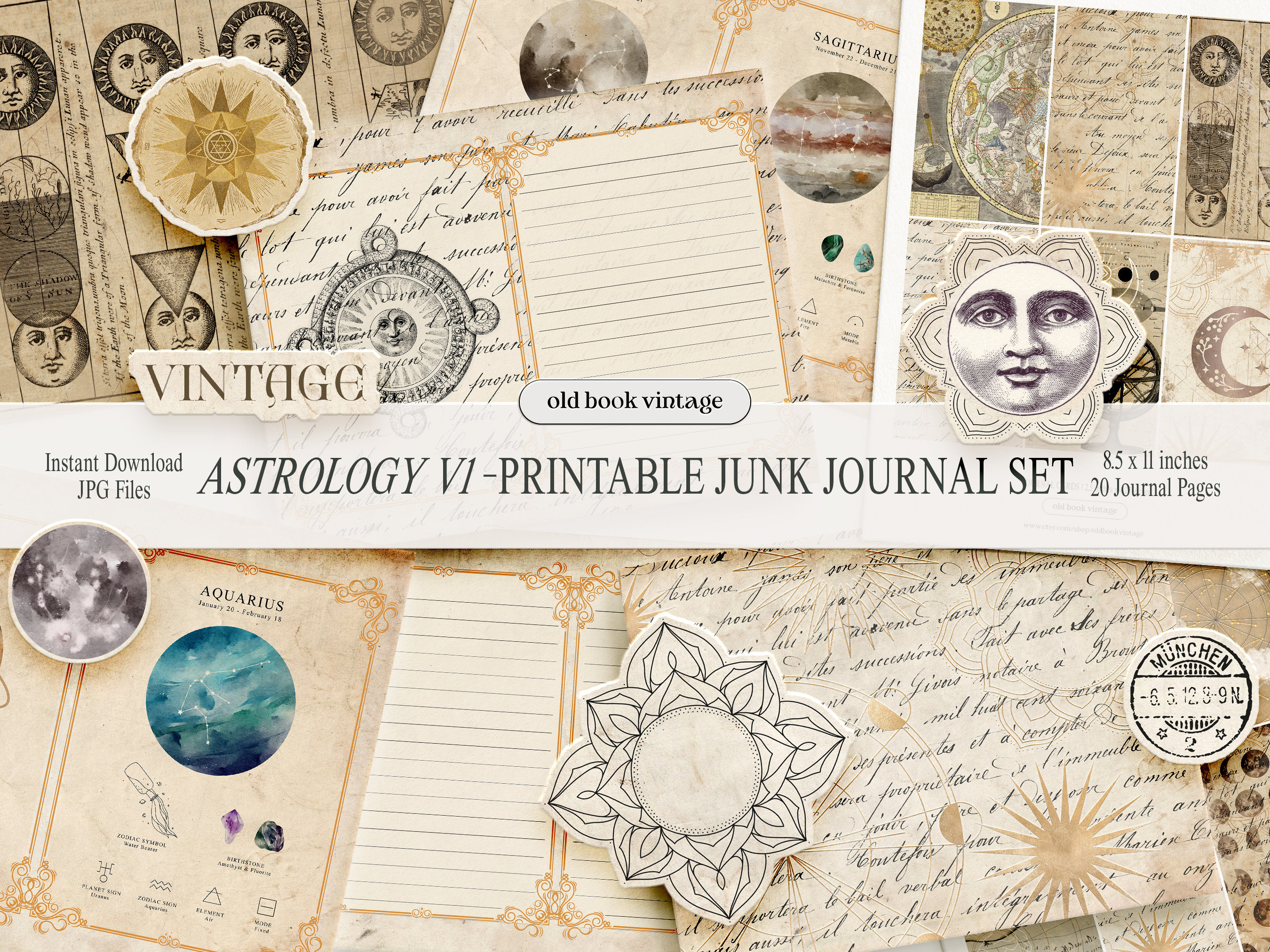 Vintage Astrology V1 Junk Journal Kit, Mystical Printable Kit ...