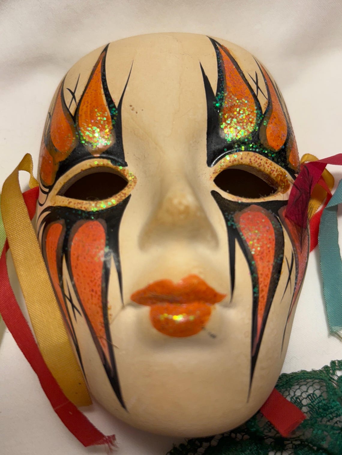 Vintage Ceramic Mask Wall Decor Set of 7 • Hand Painted Glitter ...