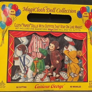 Vintage 1995 Magicloth Curious George Doll Set With Magnetic Outfits ...