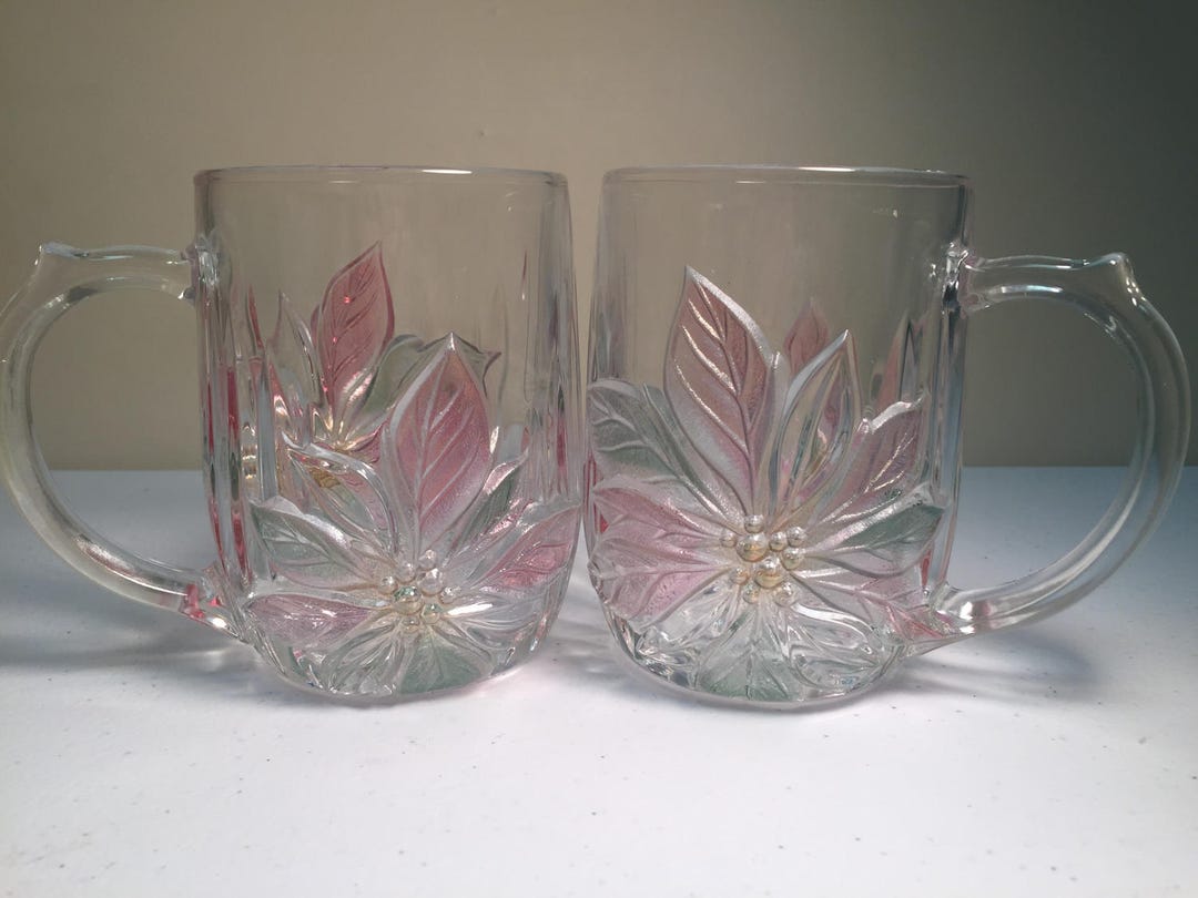Rare Vintage Savoir Vivre Holiday Spirit Glass Mugs - Set of 2 Embossed ...