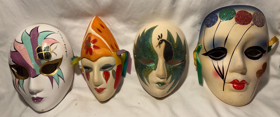 Vintage Set of 4 Hand-painted Ceramic Mask Wall Plaques – Unique ...