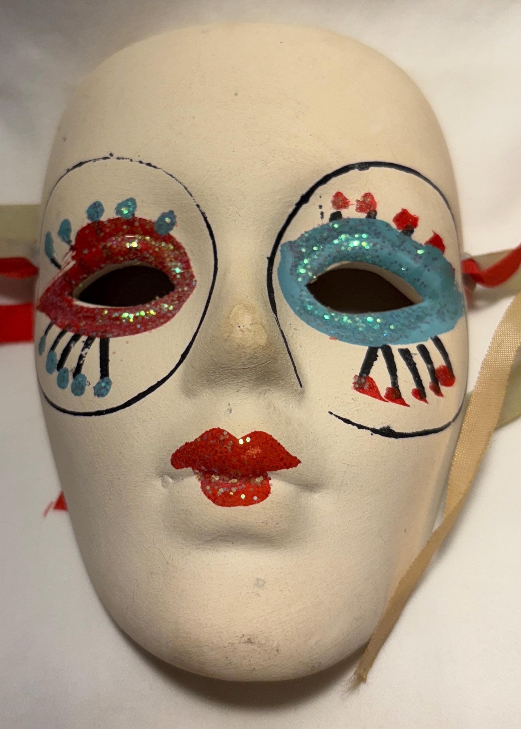 Vintage Ceramic Mask Wall Decor Set of 7 • Hand Painted Glitter ...
