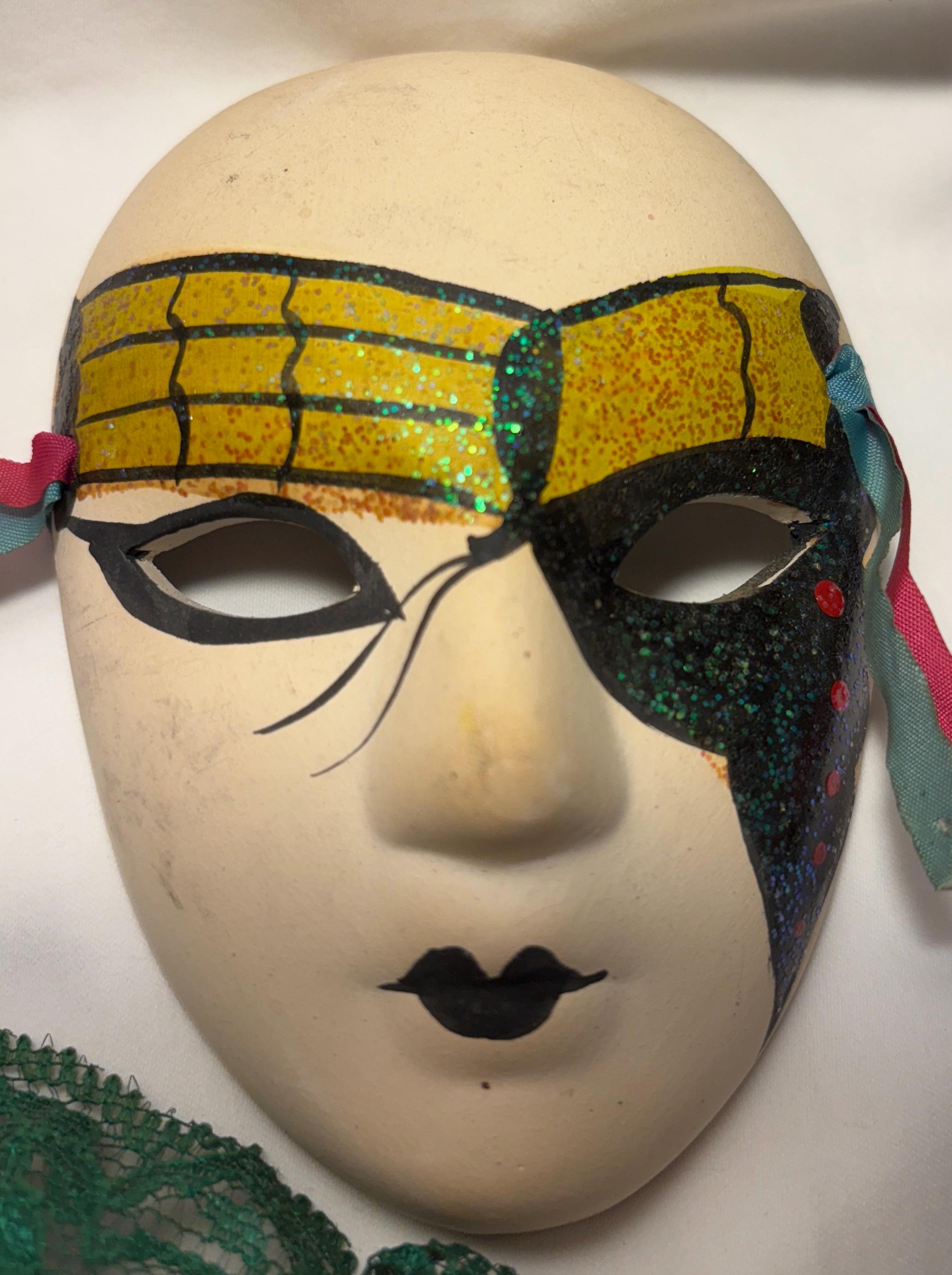 Vintage Ceramic Mask Wall Decor Set of 7 • Hand Painted Glitter ...