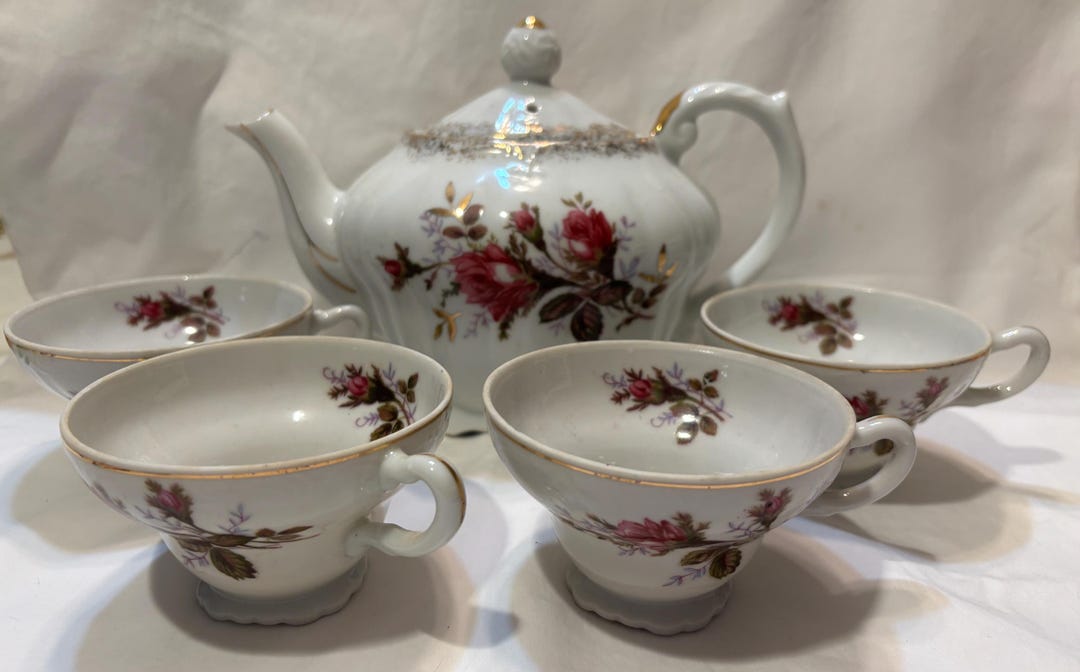 Vintage Tilso Japan Musical Teapot With 4 Floral Tea Cups – Non-working ...