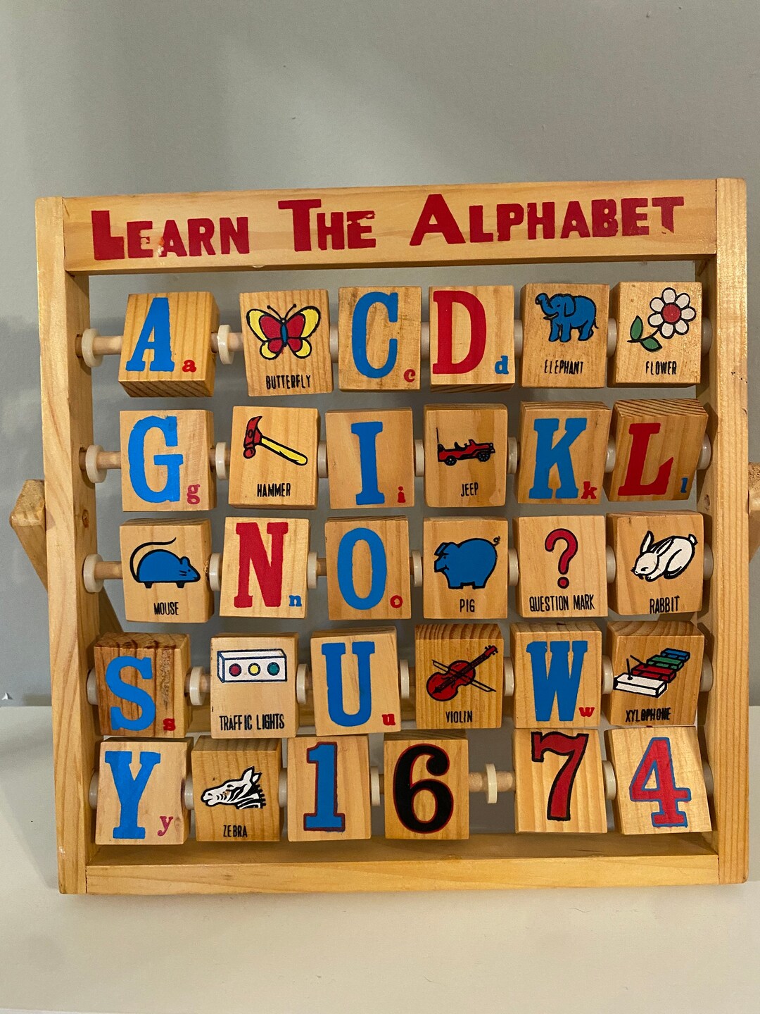 Vintage Wooden Hand-painted ABC Learning Toy – Turn & Learn Alphabet ...