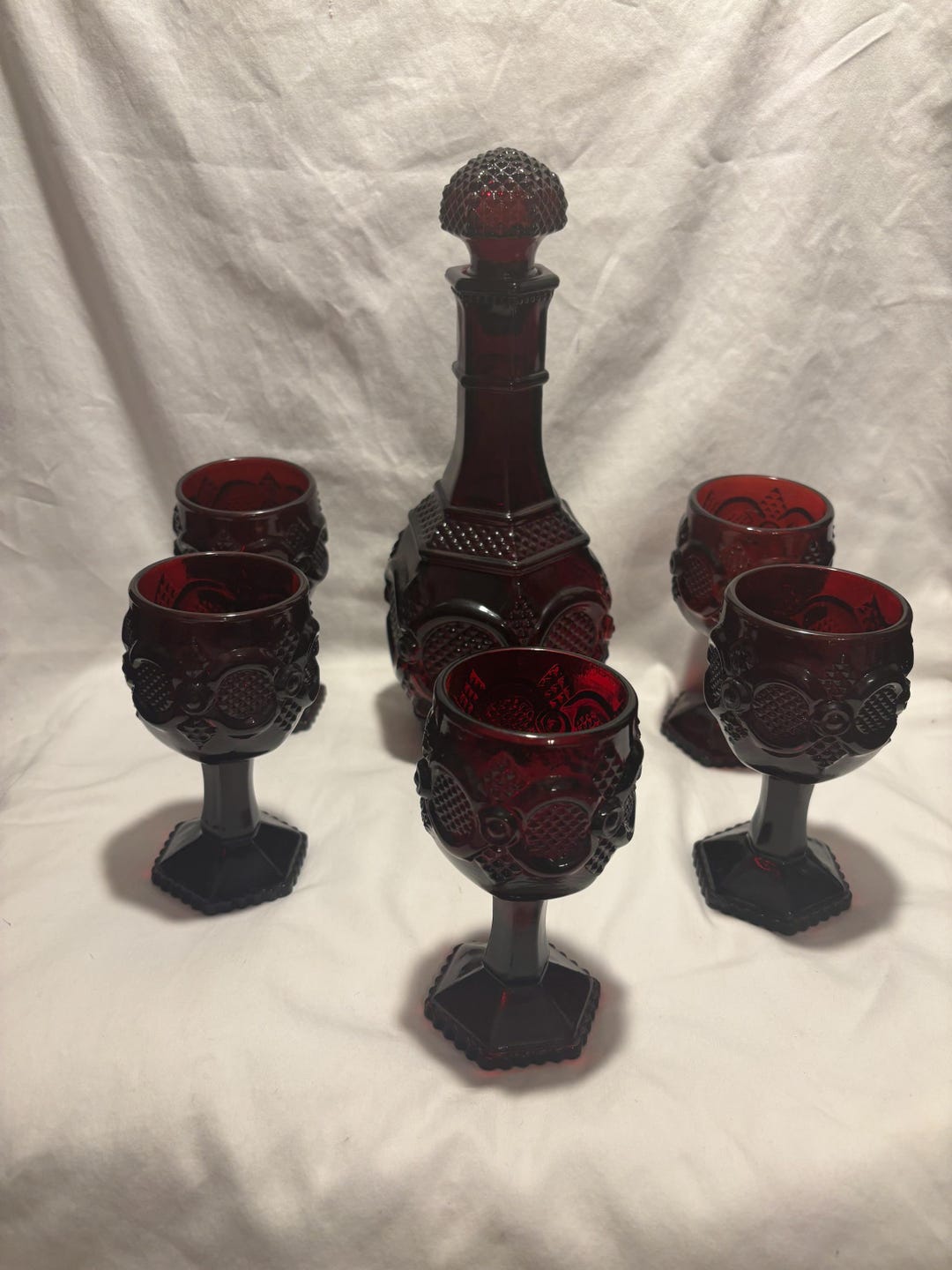 Vintage Avon Cape Cod Ruby Red Decanter & 5 Wine Goblets Set ...