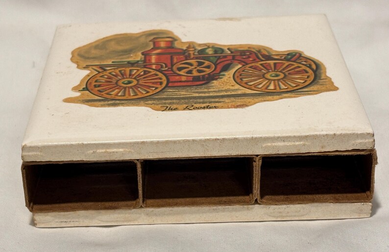 Vintage Porcelain Match Box Holder With Historic Train Print "the ...