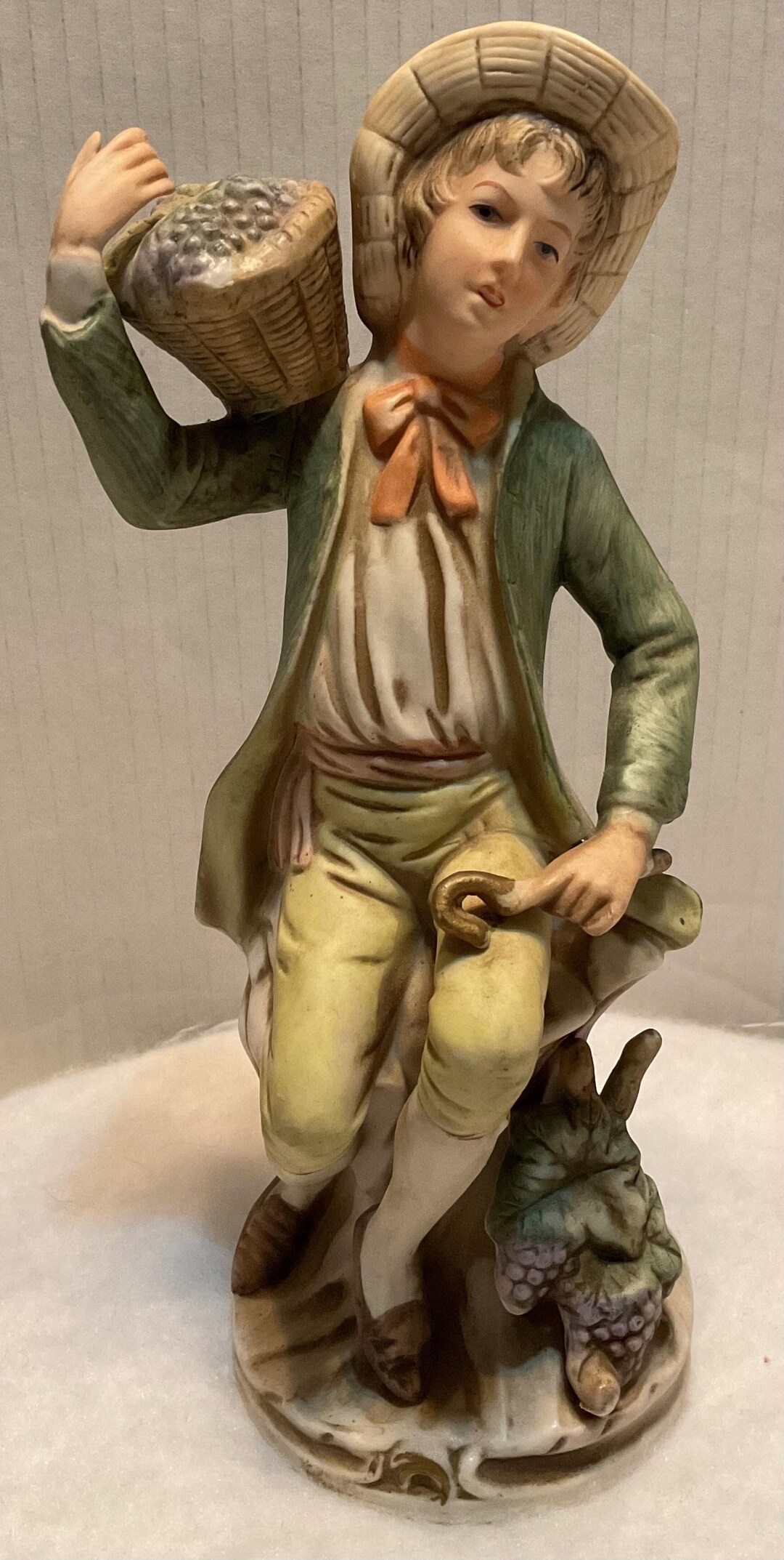 Charming Vintage Homco Porcelain Figurine, Boy With Basket of Grapes, 8 ...