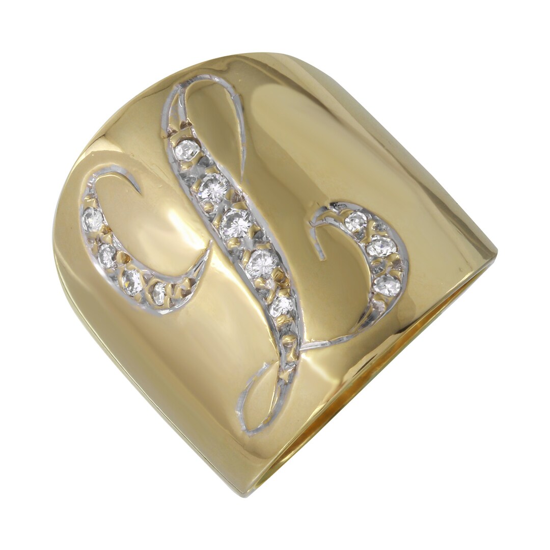 Women's L Letter Initial Diamond Tube Ring in 14k Yellow Gold ...