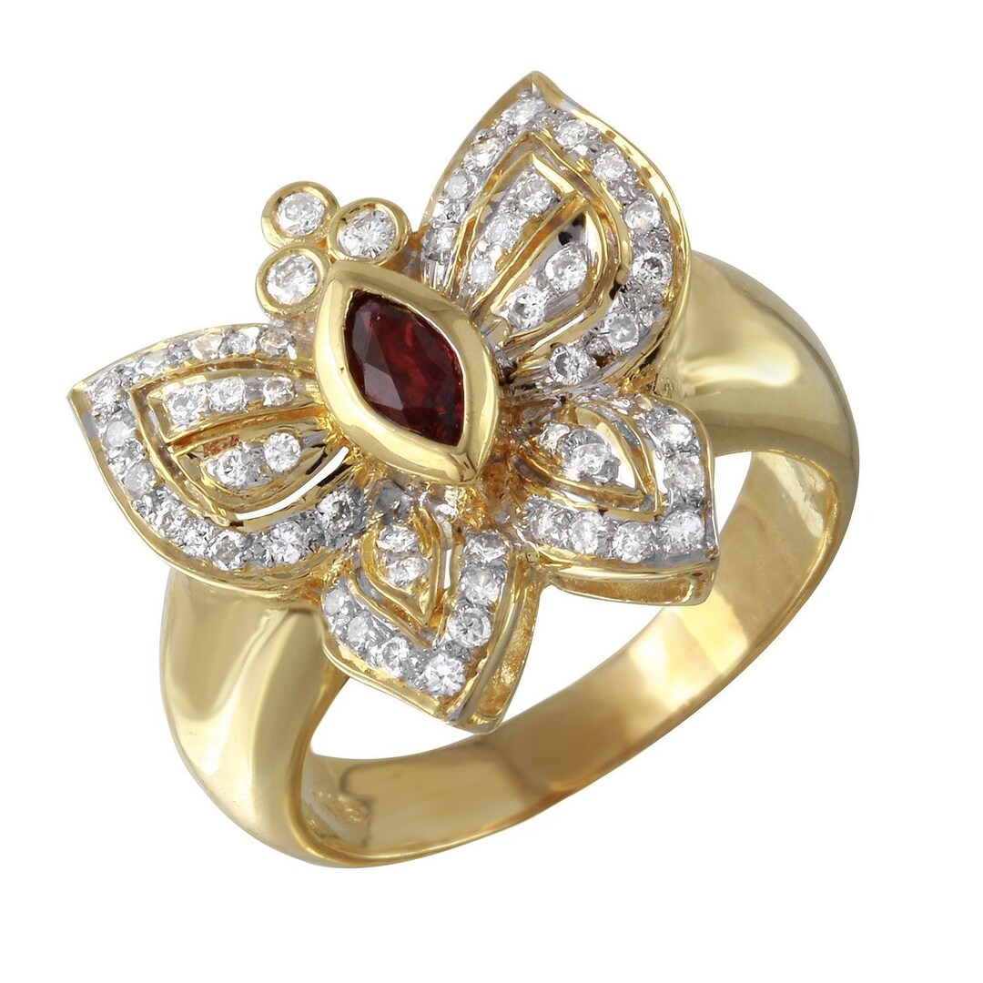 Women's Marquise Cut Ruby Gemstone and Round Cut Diamond Butterfly ...