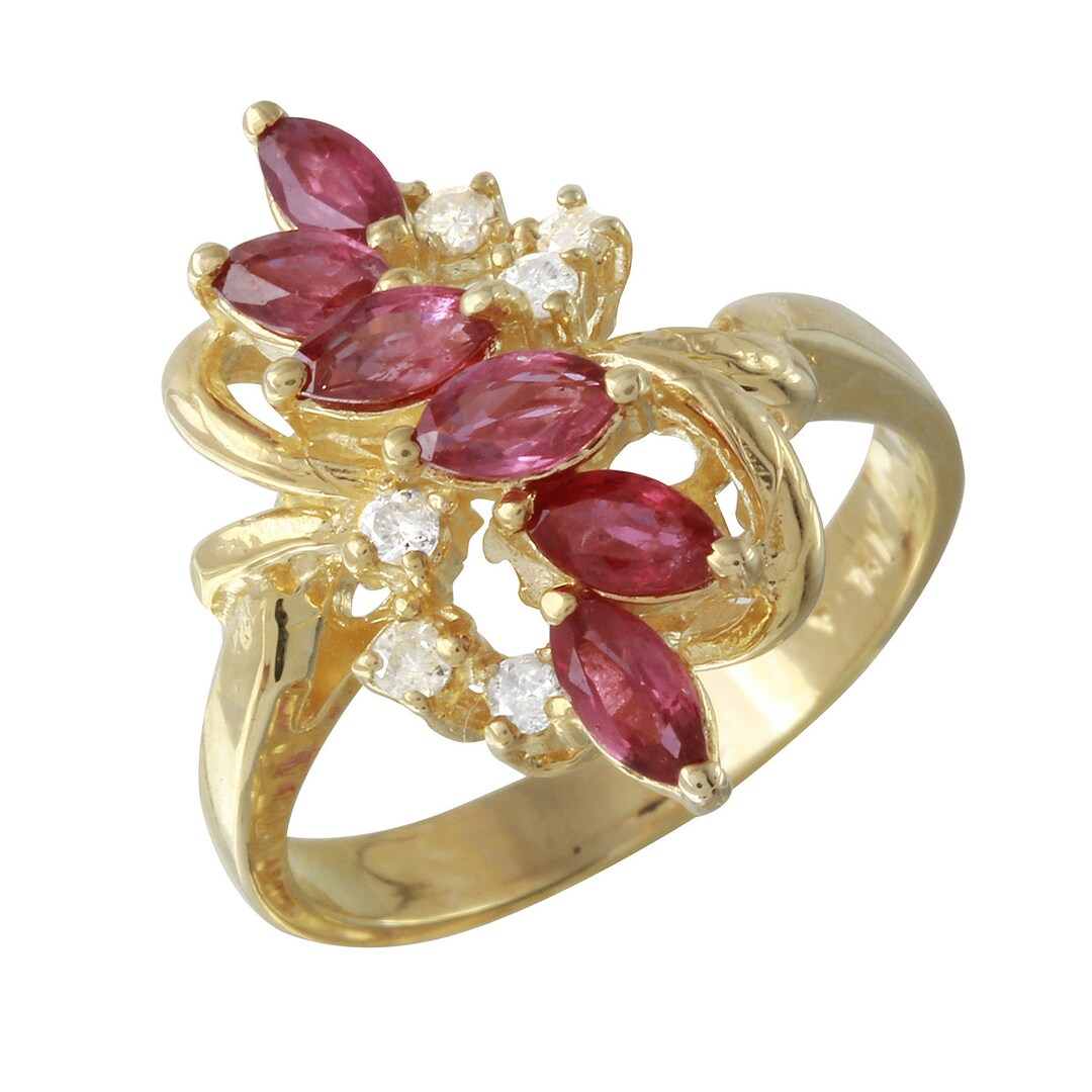 Women's Marquise Cut Ruby Gemstone and Round Cut Diamond Cluster Ring ...