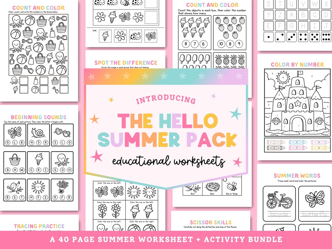 Printable Summer Activity Workbook: Preschool Kindergarten Worksheets ...