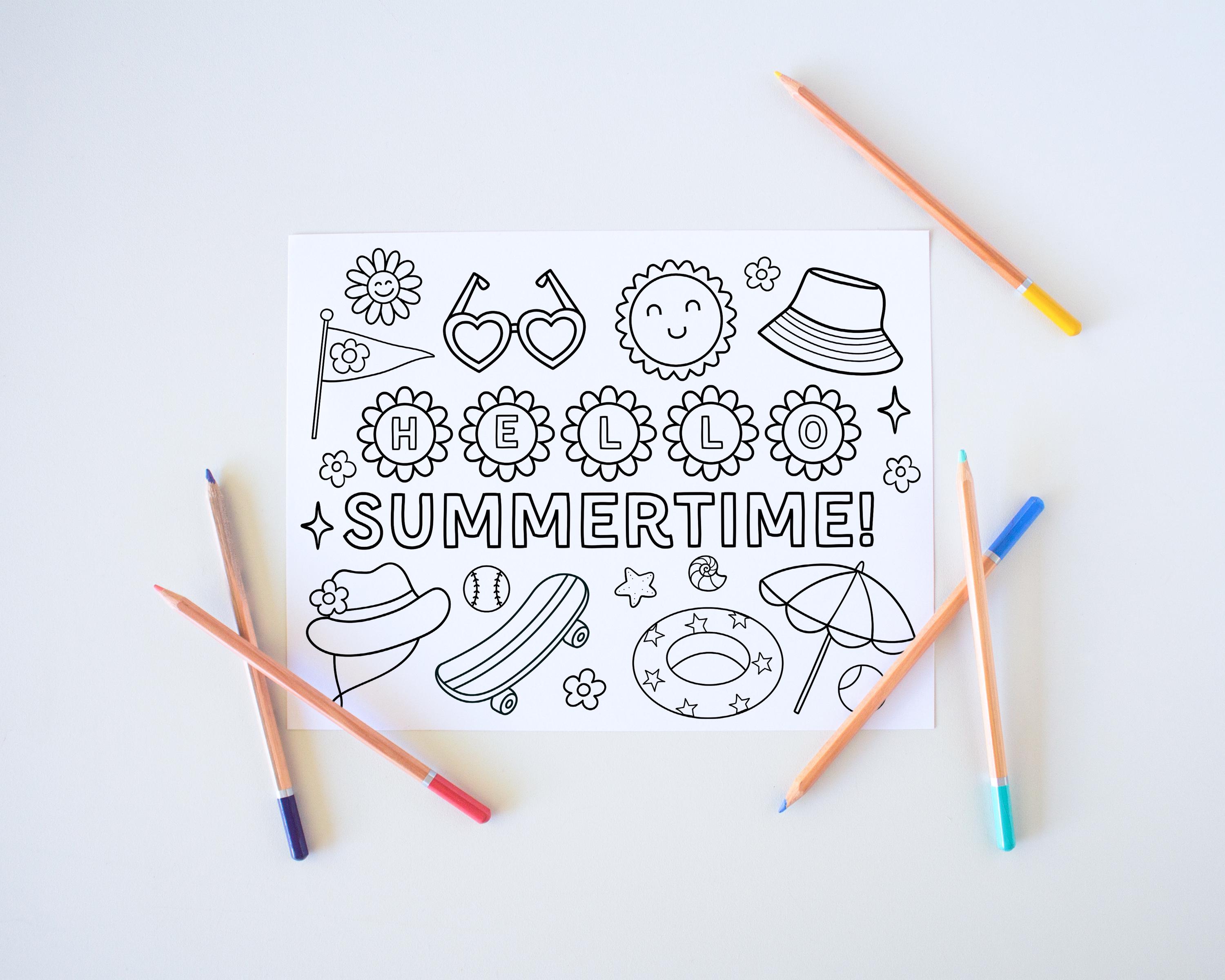 Summer Activity Placemat Printable Summer Coloring Placemat Summer ...