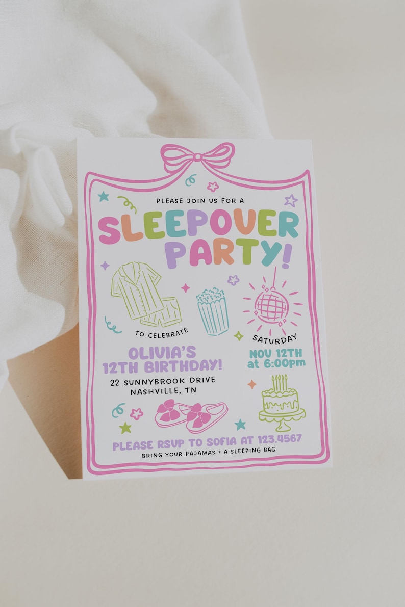 Sleepover Party Invitation Template, Editable Slumber Party Birthday ...