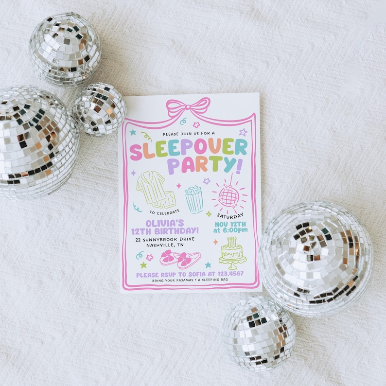 Sleepover Party Invitation Template, Editable Slumber Party Birthday ...