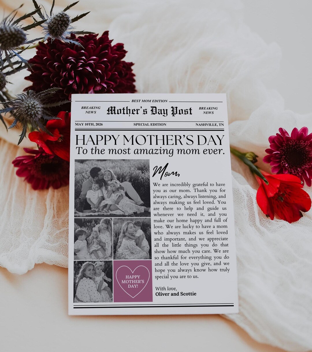 Editable Mother's Day Newspaper Template, Gift for Mom - Etsy