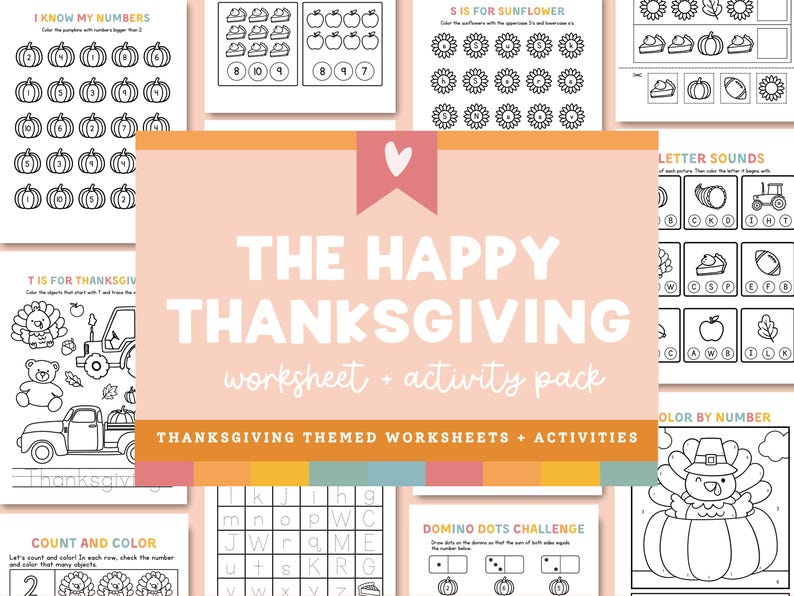 Thanksgiving Worksheet Bundle: Preschool & Kindergarten Learning (PDF ...
