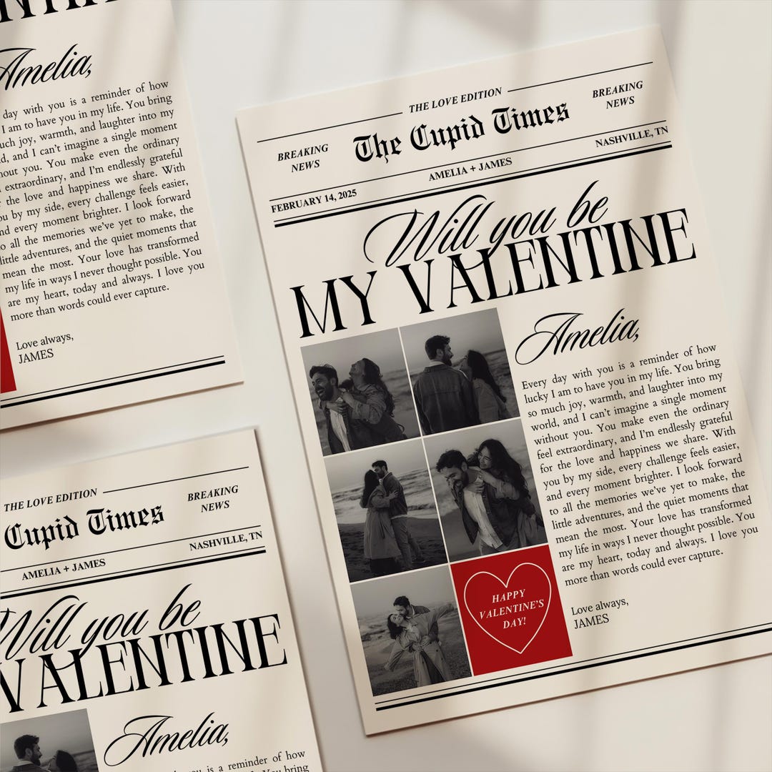 Editable Valentines Newspaper Template, Personalized Valentines Gift - Etsy